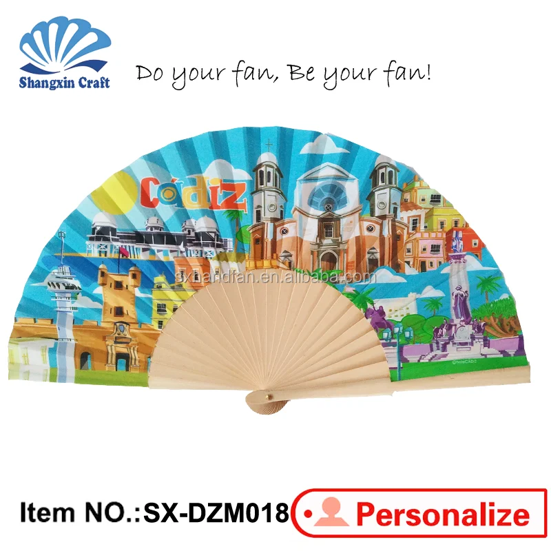Event&party Supplies Wood Frame Fabric Printed Custom Made Hand Fans ...