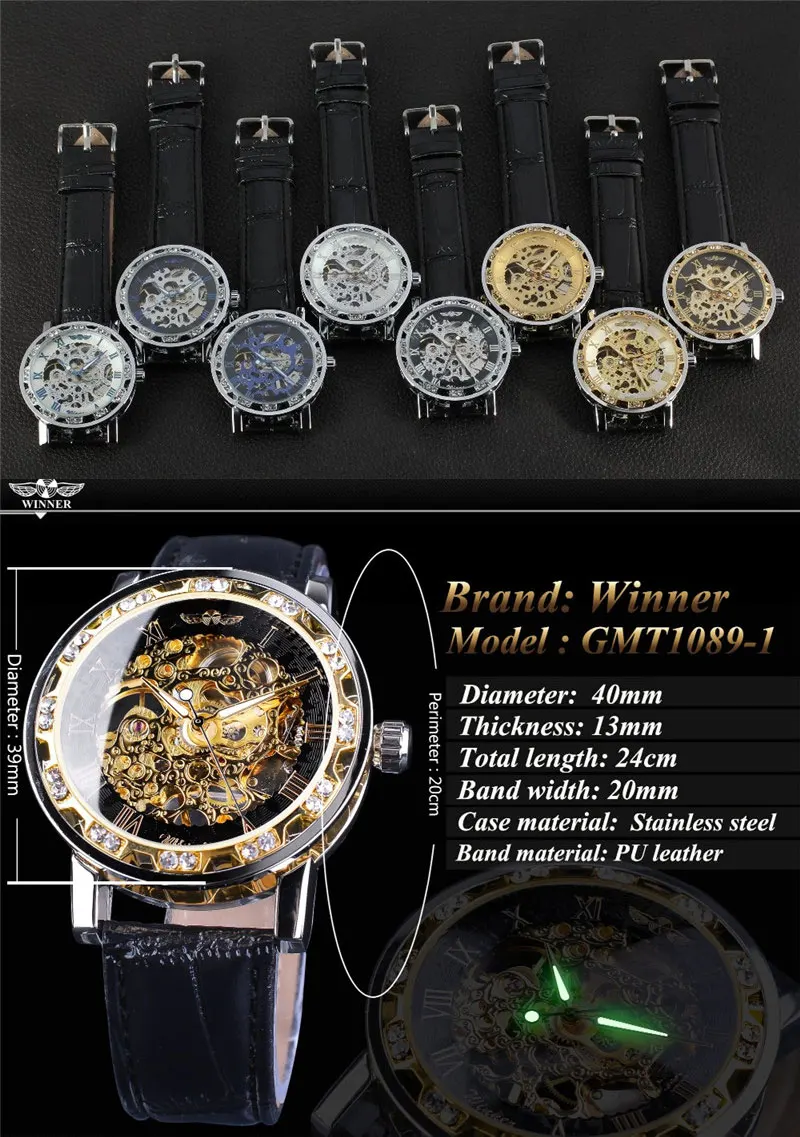 Winner Golden Watches Men Skeleton Mechanical Watch Leather Strap Top ...