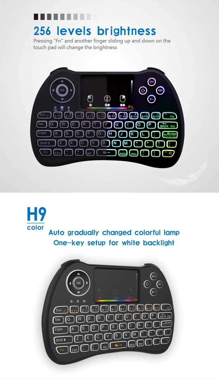 2.4ghz Mini Keyboard BT ROHS H9 Smart Keyboard with Touchpad