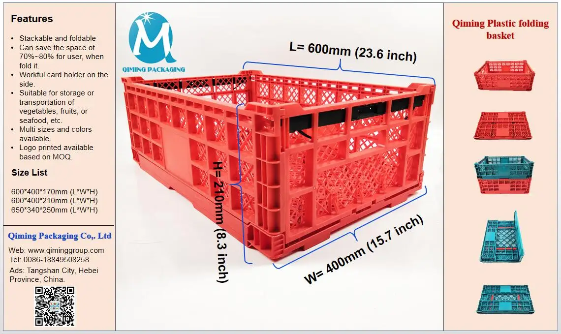 Rectangle Folding Fruit Plastic Baskets Container Stackable - Buy ...