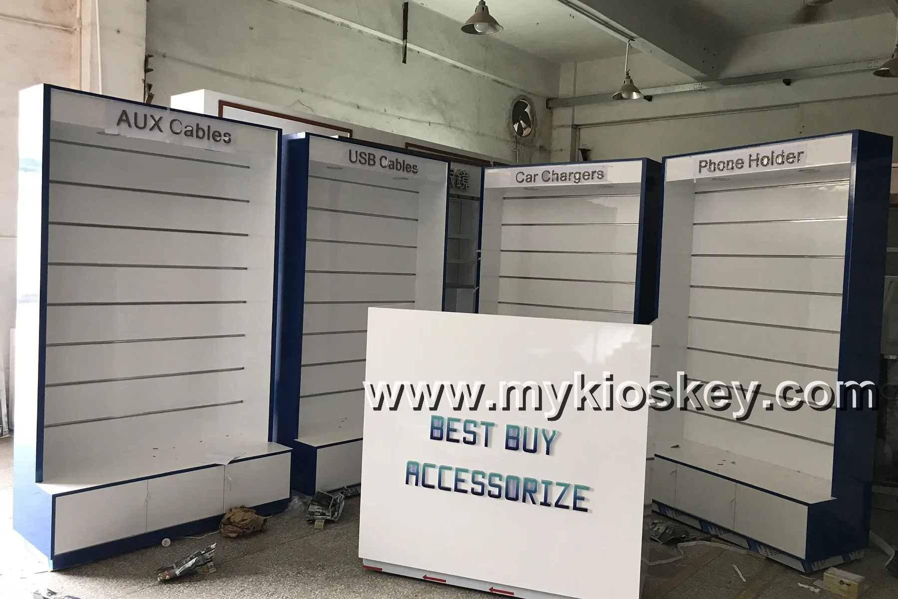 Build wood cell phone accessory display showcase for phone shop