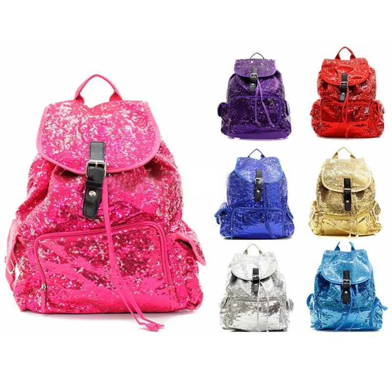 Solid Sequin 14" Backpack Glitter Bling Book Bag Girls School Campus ...