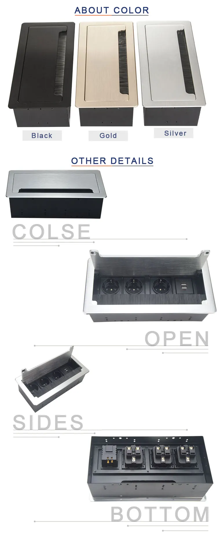 Hidden Table Power Outlet - Flip up Brush Socket Aluminum