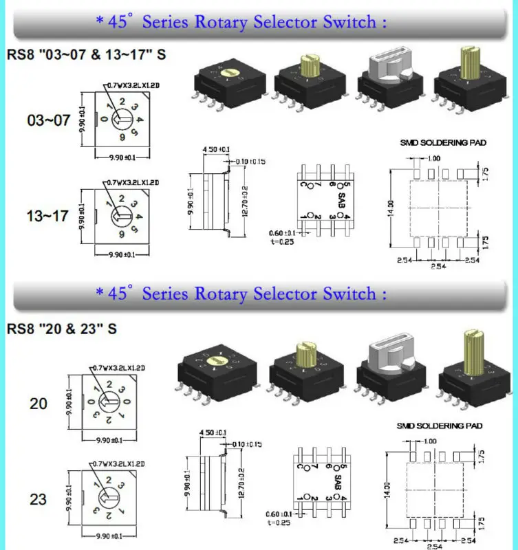 RS8163S Rotary Potentiometer Selector Switch with 1,2,3,4,5,6 Code ...