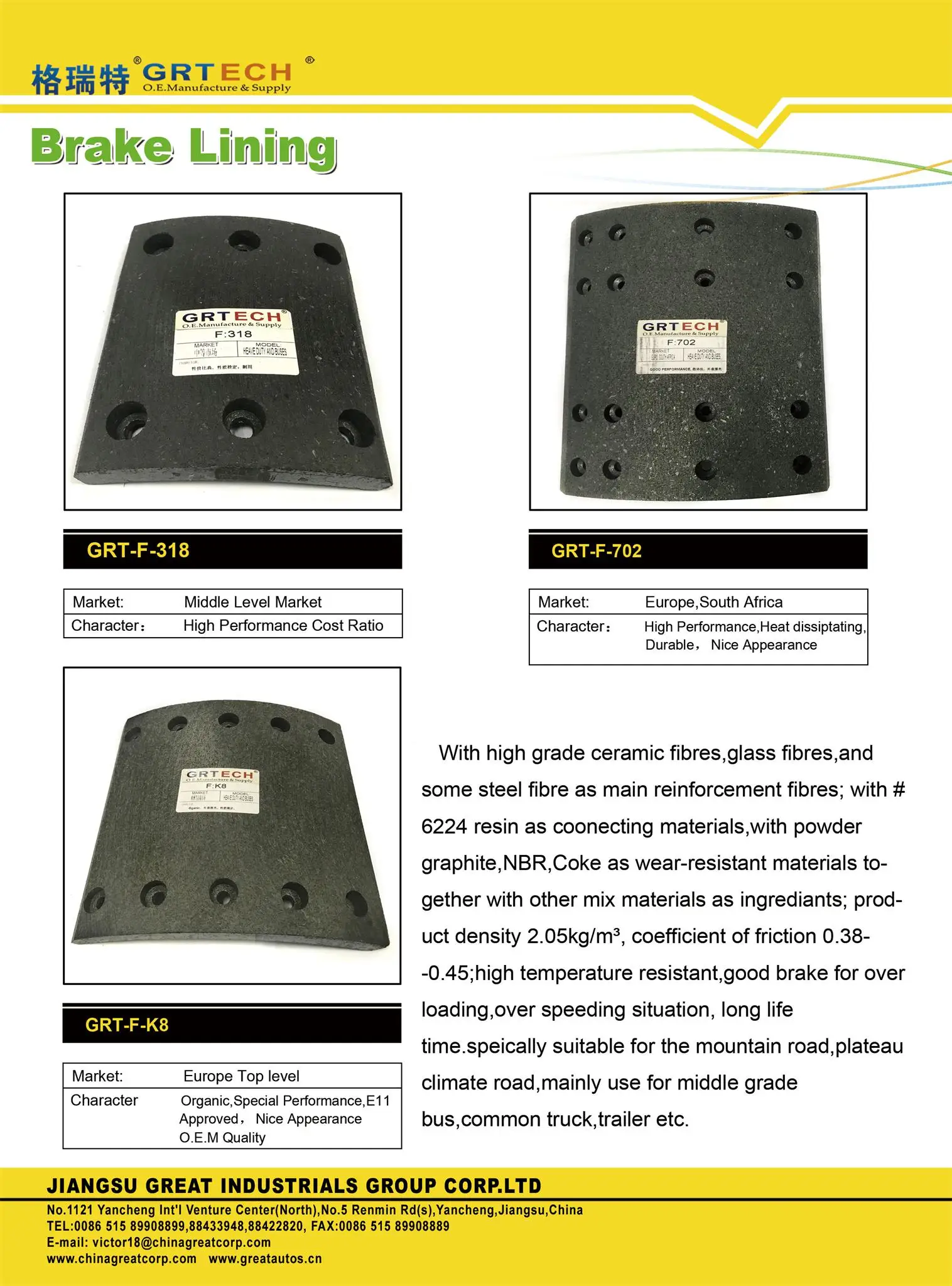 Non-asbestos Truck Brake Linings For Medium Market - Buy Truck Brake ...