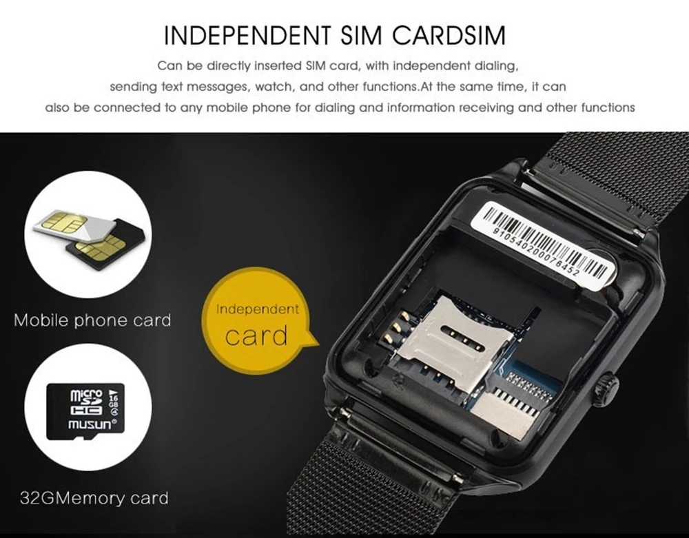 Z60 Wireless Smart Watch For Android Support Sim Tf Card Call Sms ...