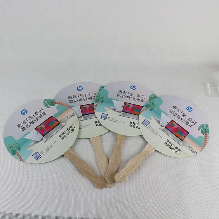 Custom Shaped Wooden Handle Paper Paddle Hand Held Fans - Buy Paper ...