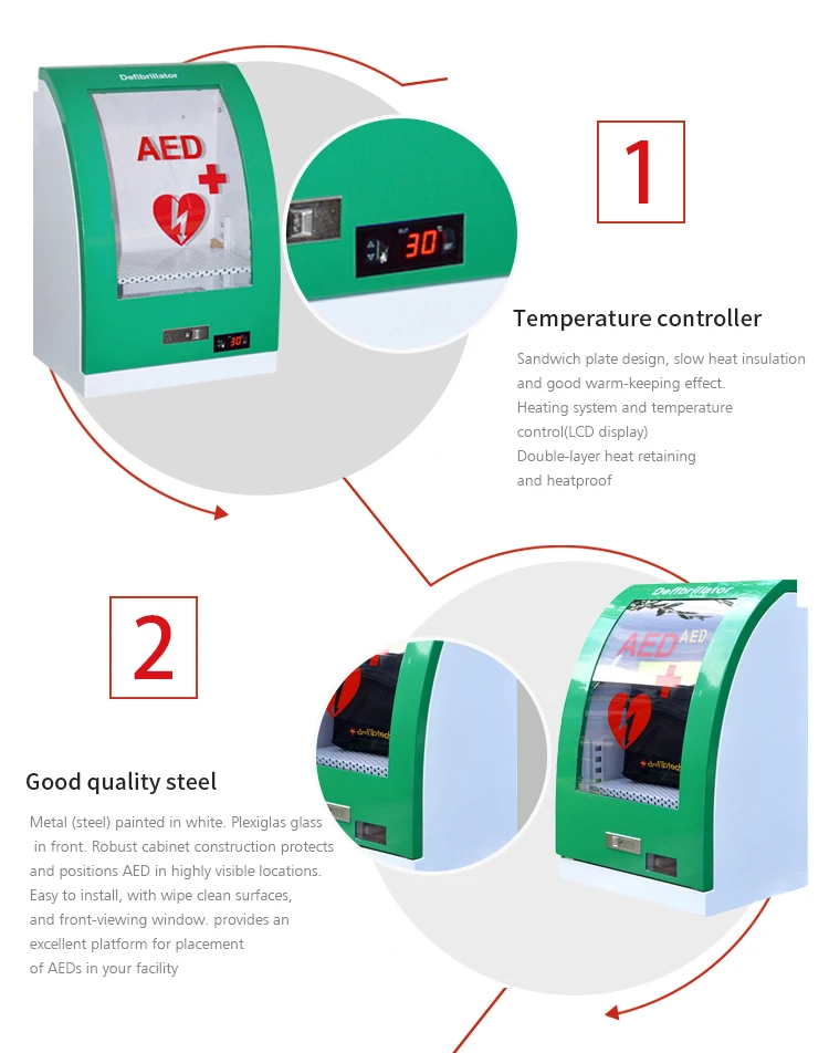 Hot Sale Wall Mounted Aed Waterproof Alarmed Curved Aed First Aid Box ...