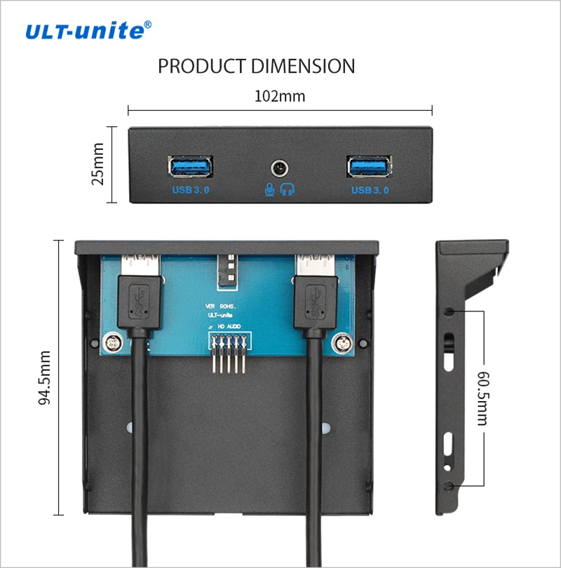 3.5" 2 Port Usb 3.0 Computer Case Front Panel With 2 In 1 Hd Audio ...