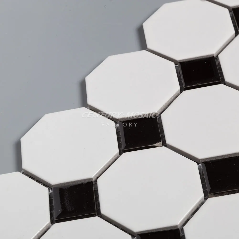 Century Mosaic Square Octagon Ceramic Mosaic Black and White