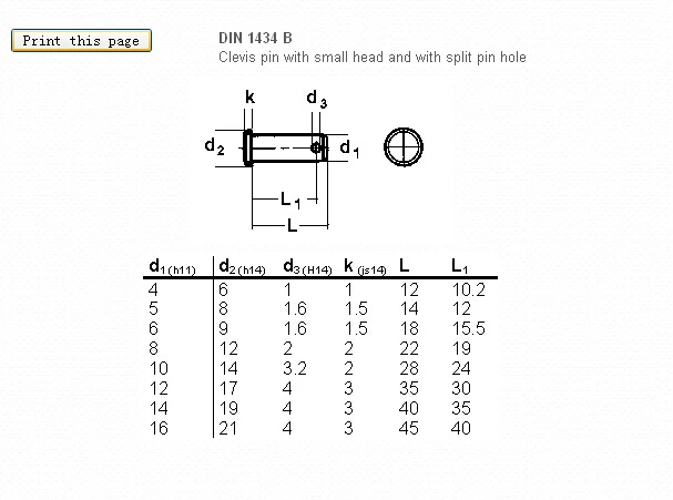 Din 1434 B Clevis Pin With Small Head And Split Pin Hole - Buy Din 1434 ...
