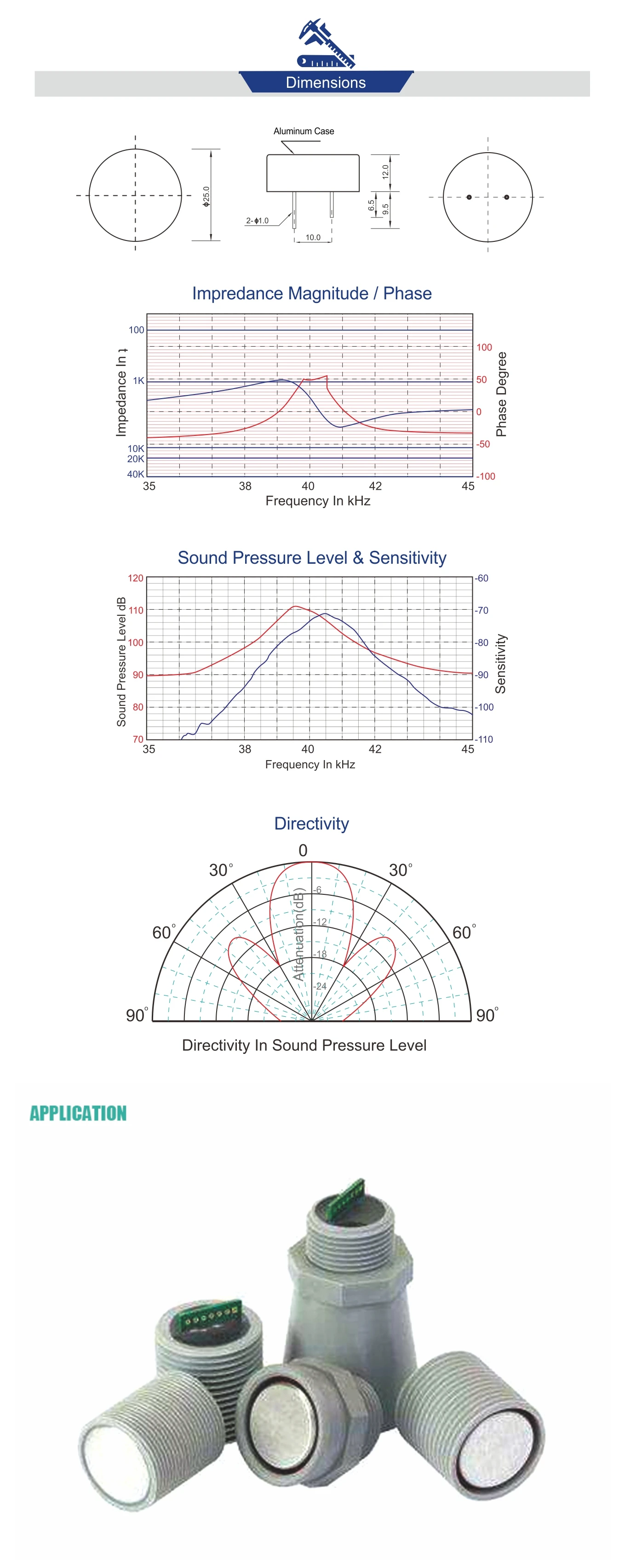 High Accuracy 40 Khz Ultrasonic Sensor With 25mm For Distance Detecting ...
