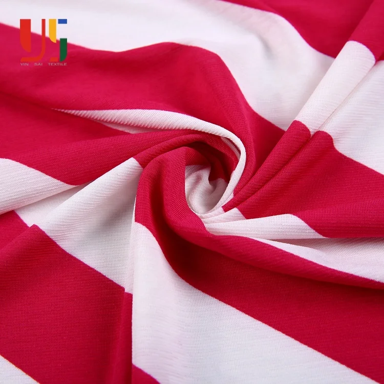 Red White Fashion Custom Logo Print Stripe Single Jersey Fabric For ...