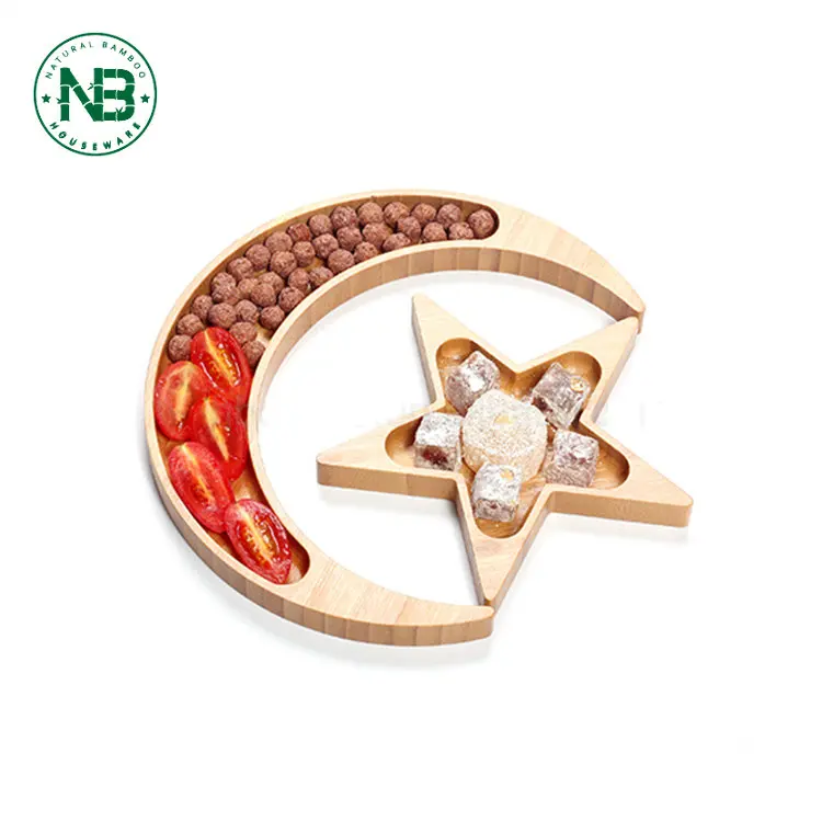 Moon And Star Shape Design Bamboo Food Tray Candy Dish Wooden Kids ...