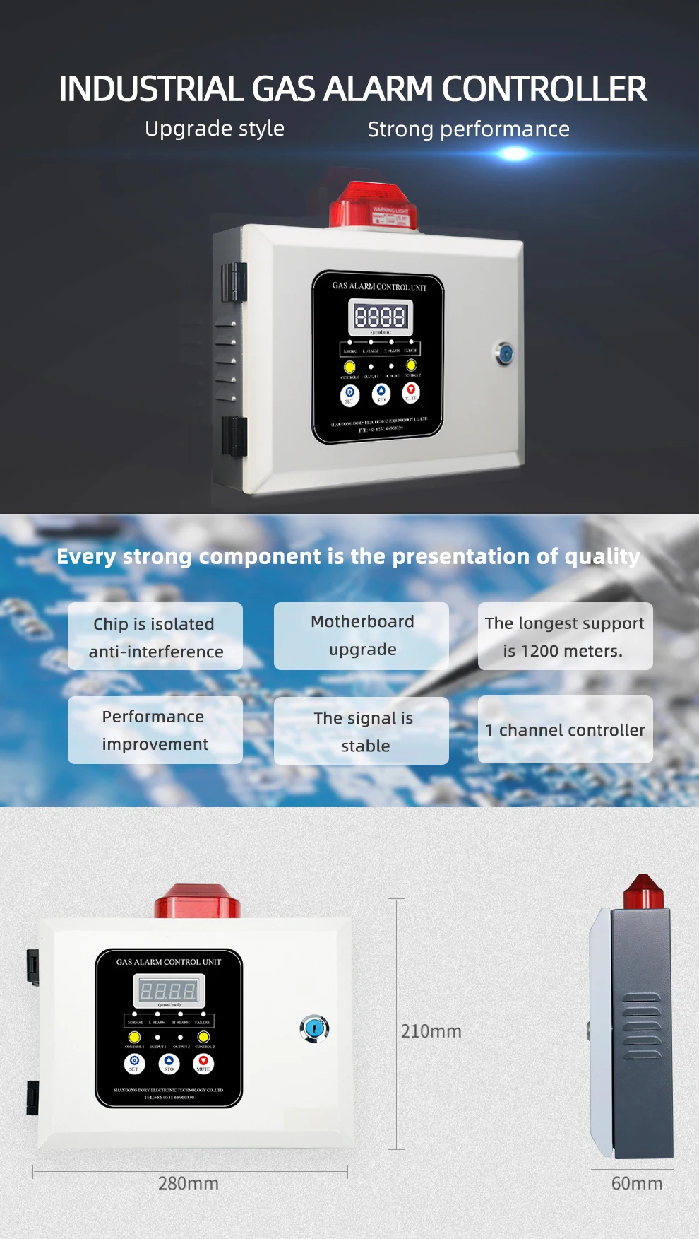 Gas Alarm Controller 4-20ma With One Channel Gas Alarm Control System 4 ...