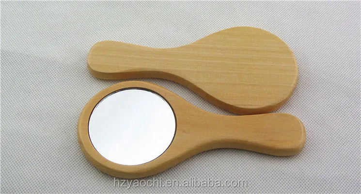 New Natural Wood Mirror Wooden Hand Mirror Portable Compact Makeup ...