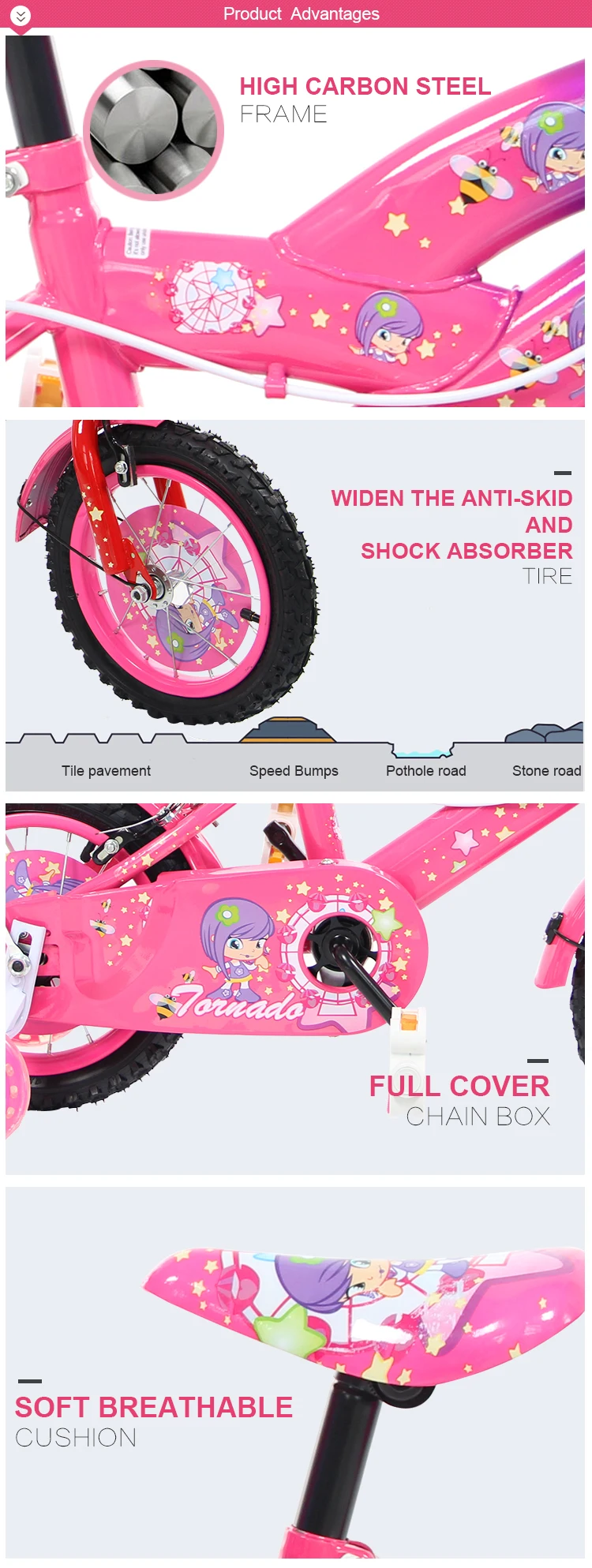 16 Inch Purple Color Cartoon Kids Ride on Bikes for Russian Bicycle