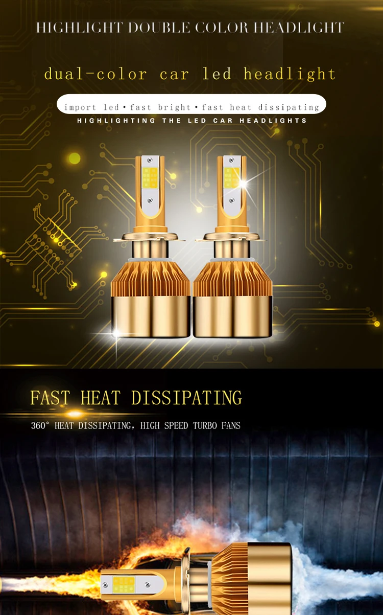 Auto Light Dual Color Led Headlight 38w 4800lm Yellow White Led Car ...