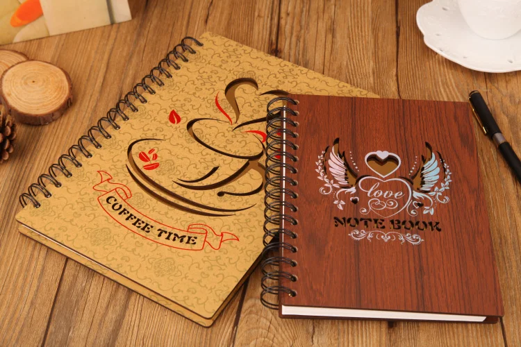 Custom Printed Spiral Cover Wood Notebook - High Quality