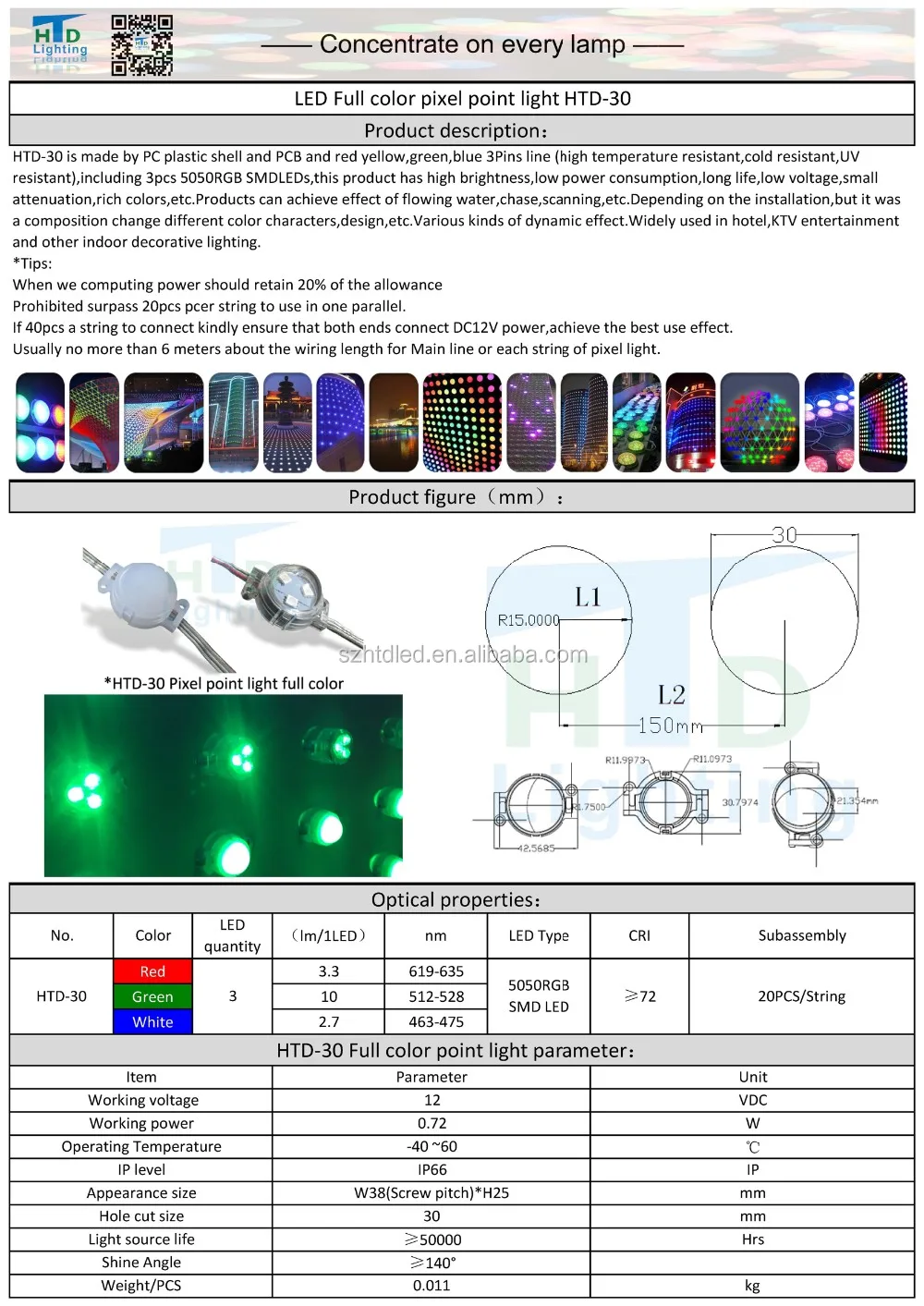 Full Color Led Point Light 30mm Diameter For Building Decoration ...