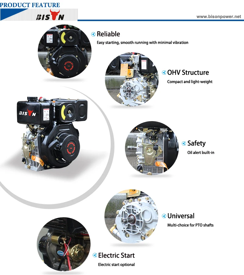 Bison (china) Portable Power Diesel Engine 178f 7hp Single Cylinder Air-cooled For 3kw Diesel ...