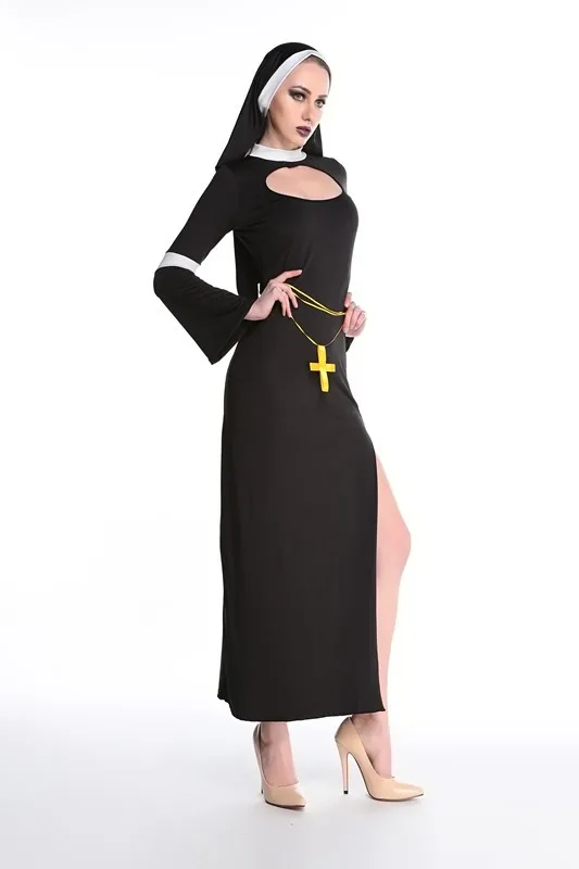 Attractive Open Latex Nun Blouse Cosplay Black Sexy Nun Costume For Halloween Buy Black Sexy