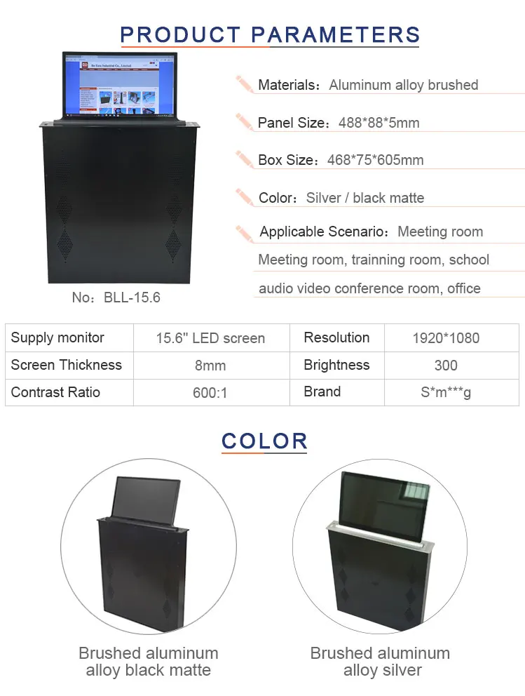 Conference Table Pop up LCD Motorized Monitor Lift with 15.6 Inch HD Screen