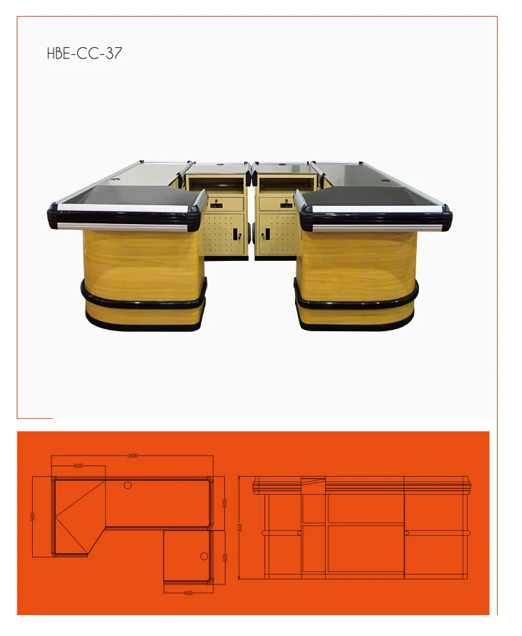 Double Side Round Shape Supermarket Cashier Counter With Conveyor Belt ...