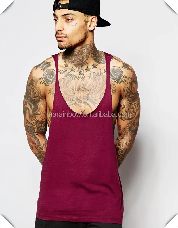 Custom Scoop Neck Mens Stringers Racerback Tank Top With Raw Edges ...