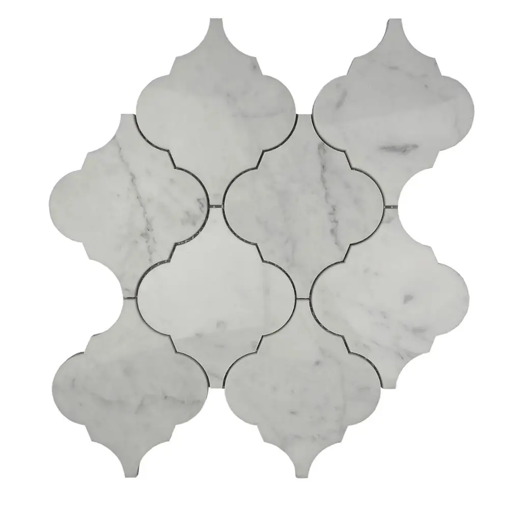 Water Jet Cutting Arabesque Honed Marble Mesh Mounted Carrara White ...