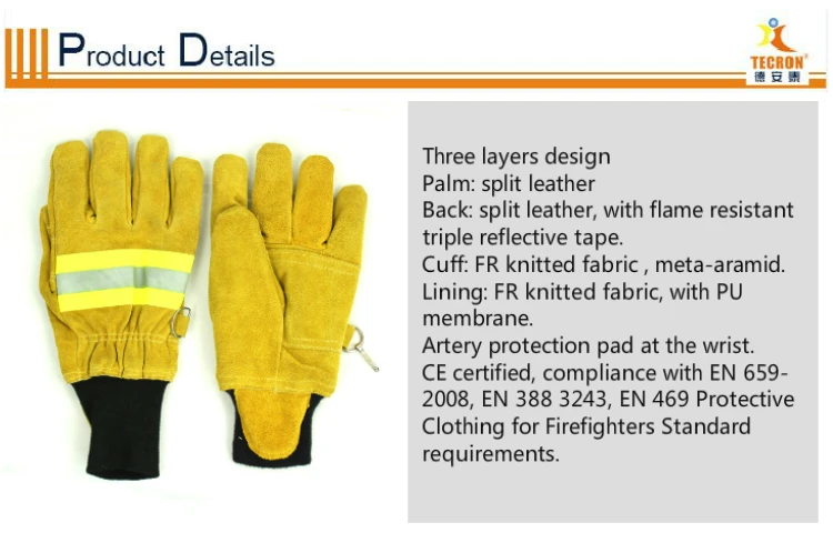 CE EN 659 Fire Fighting Heat Resistant Safety Hand Gloves for ...