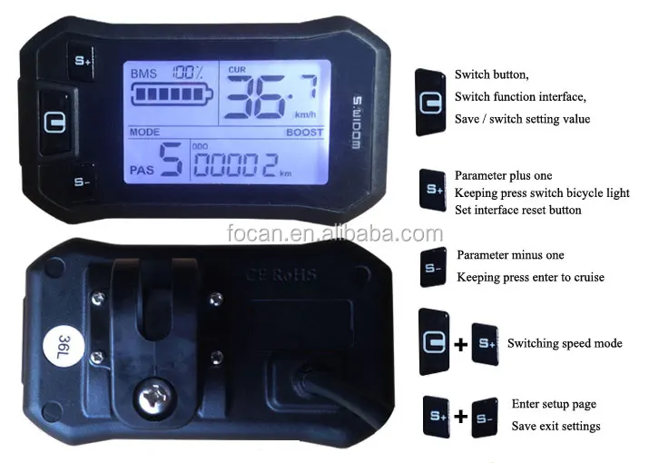 Ebike 24v 36v 48v Intelligent Black Control Panel Lcd Display Electric ...