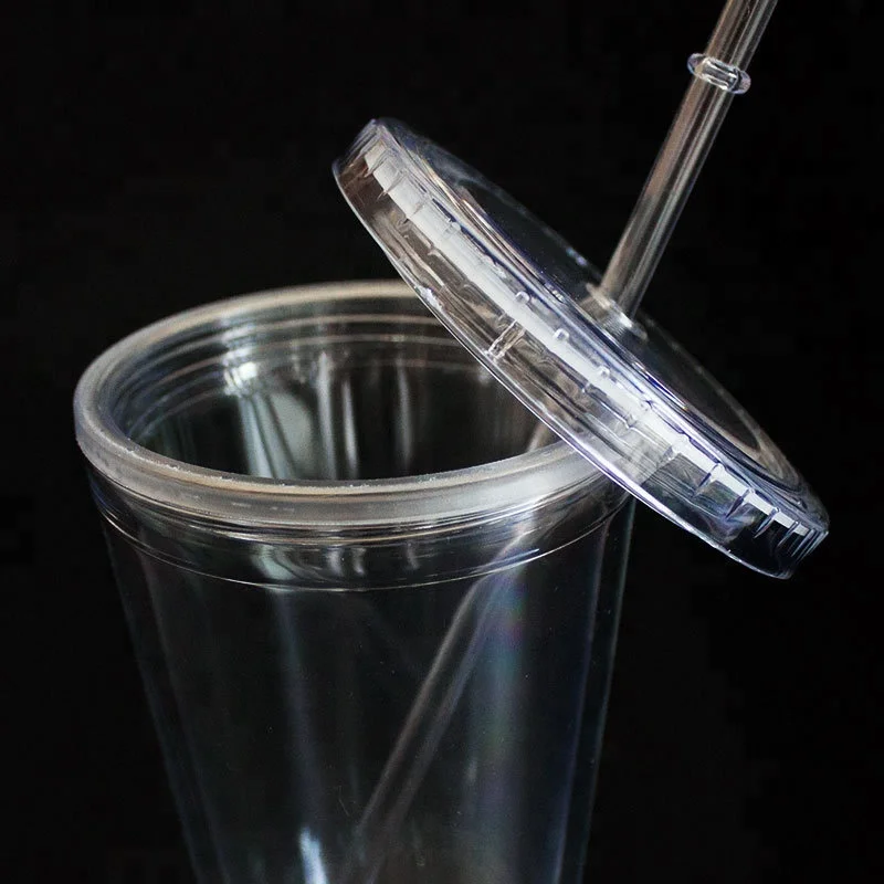 Personalized 16oz PS Plastic LED Light up Double Wall Tumbler with Straw