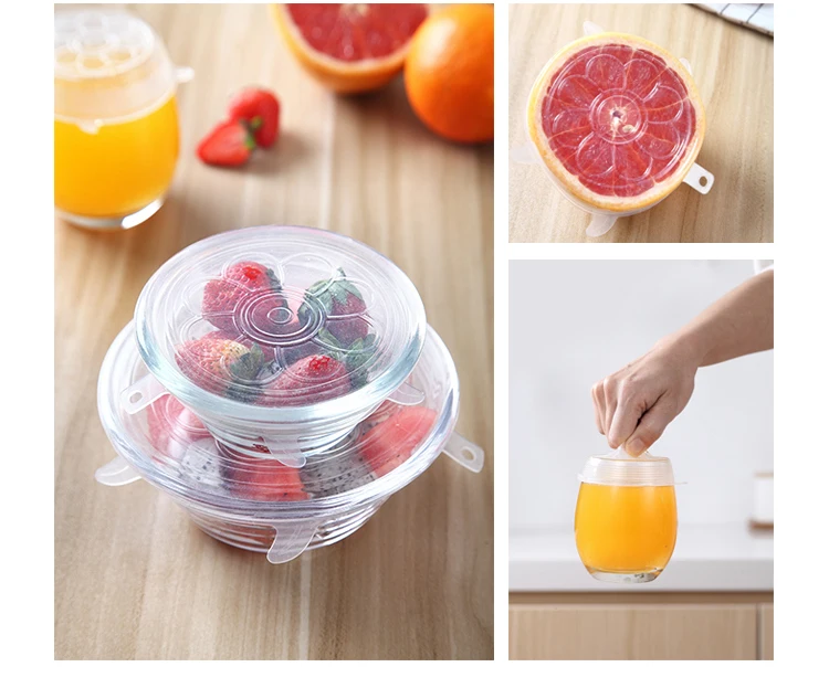 Flower Pattern Multi 6 Pack Silicone Stretch Lids Flexible Food Covers ...