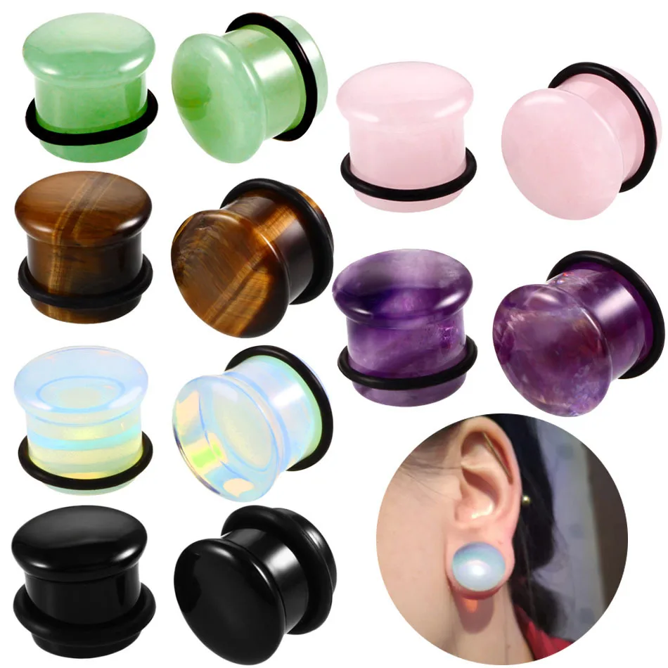 Natural Stone Ear Plug And Tunnels Single Flared White Opal Stone ...