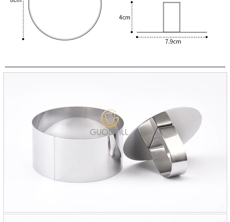 8cm Stainless Steel Round Shaped Mousse Cake Mould Ring With Pusher ...
