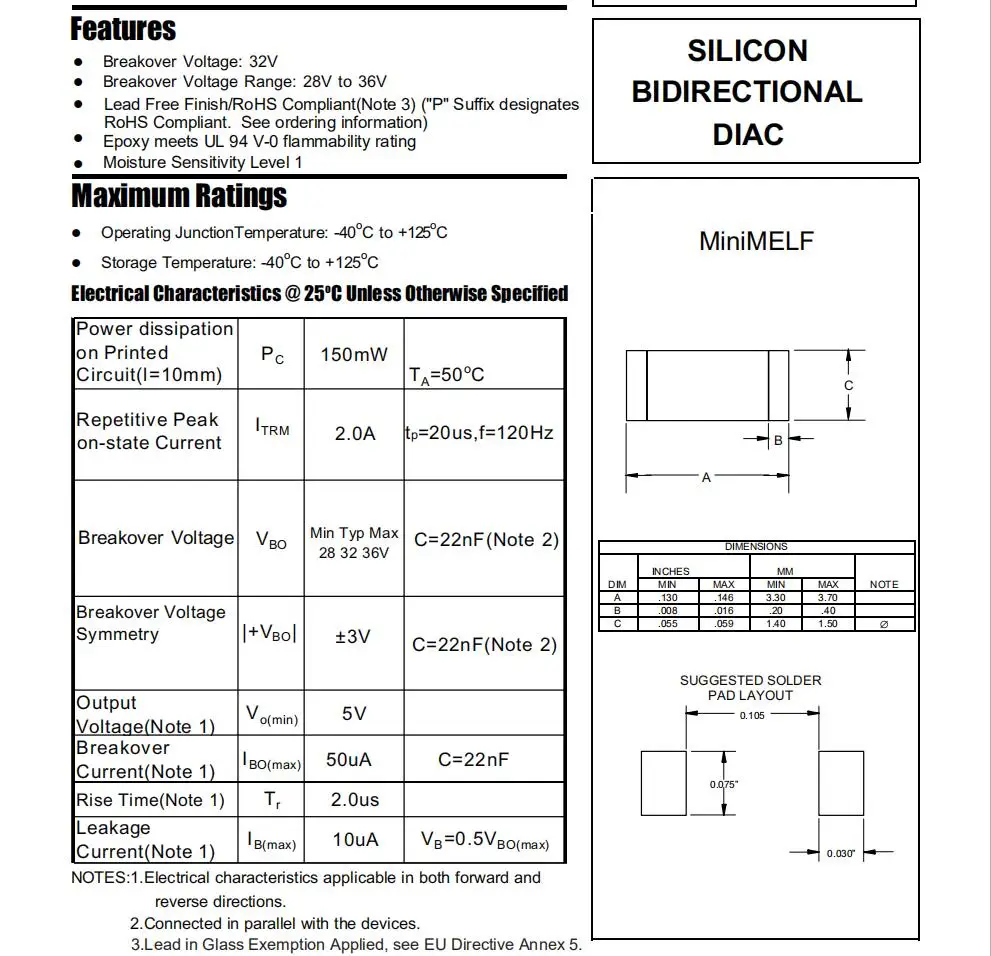 Silicon Bidirectional Trigger Diode Db3 Diacs Ll34/1206 Lldb3 Smd Diodes Diac - Buy Smd Diac ...