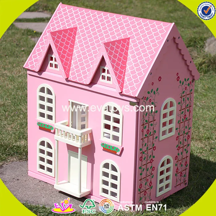 Best Design Pink House Toys Wooden Dollhouse High Quality Pink House ...