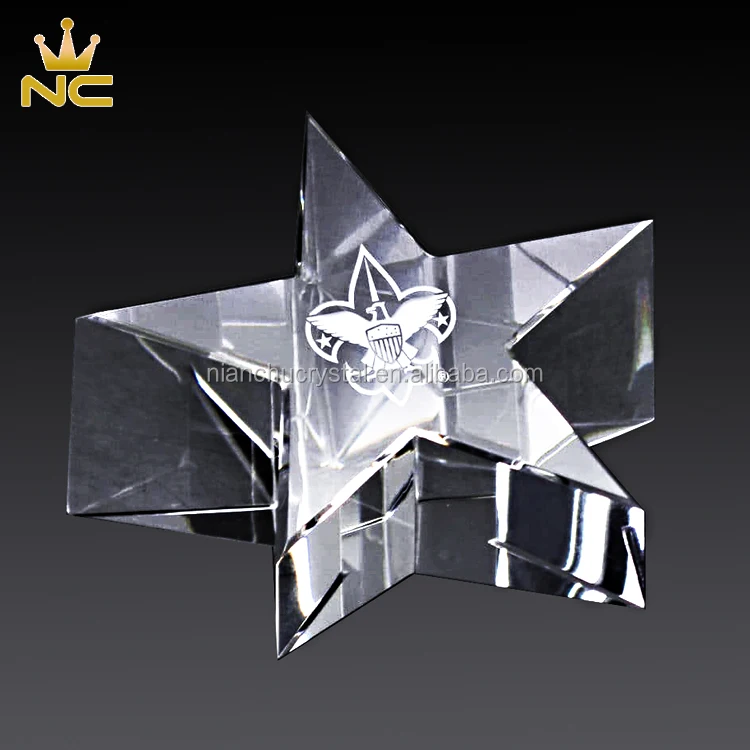 Crystal Star Paperweight - Engraved Beveled Glass Trophy