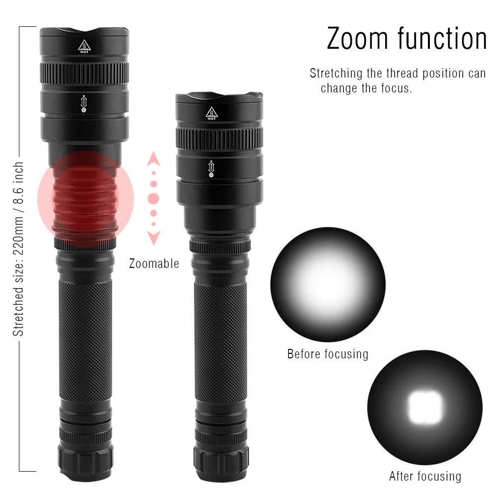 2000 Lumen Xhp50 Zoomable Torch Led Flashlight Long Range Rechargeable ...
