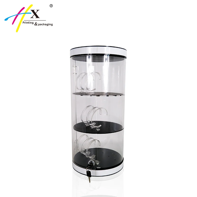 Acrylic Rotating Jewelry Watch Display Case with Key Lock