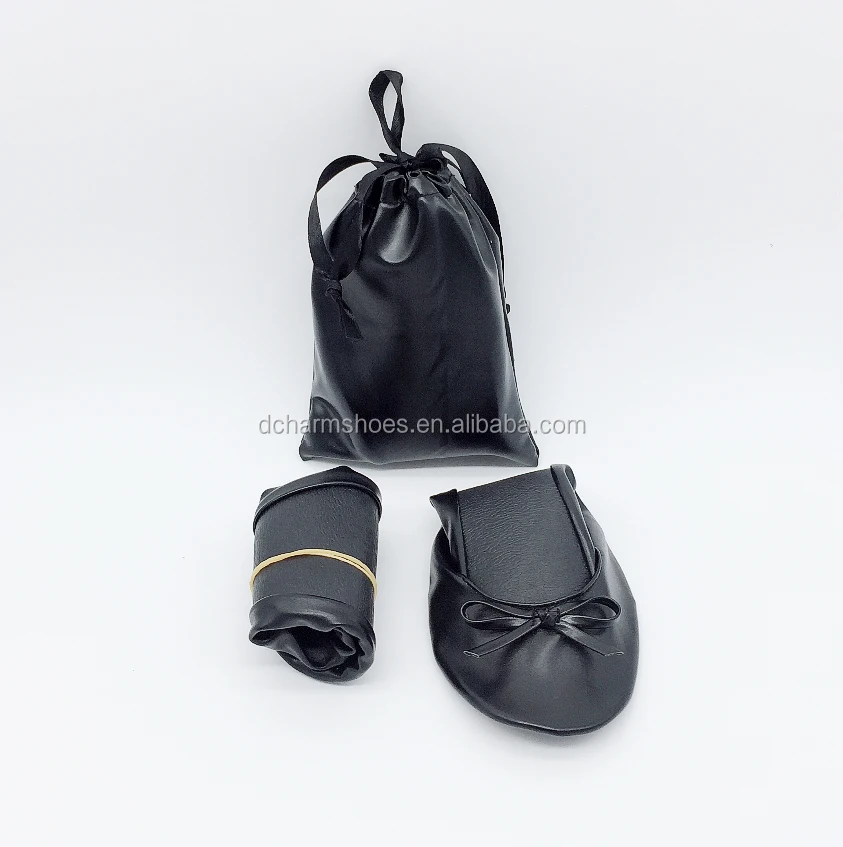 Black Roll Up Dance Shoes Foldable Pumps Flats Ballet - Buy Foldable ...