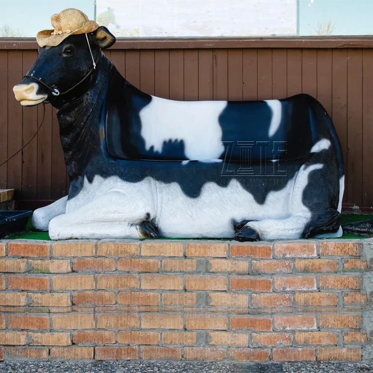Custom Outdoor Fiberglass Resin Cow Bench - Modern Decor