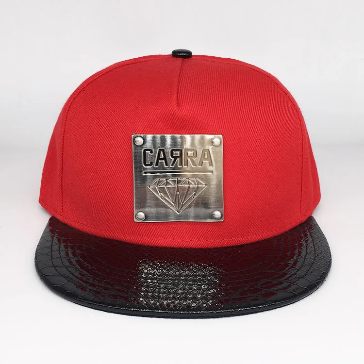 Custom Metal Logo Design Red Acrylic Snapback Hats,Leather Brim Blank ...