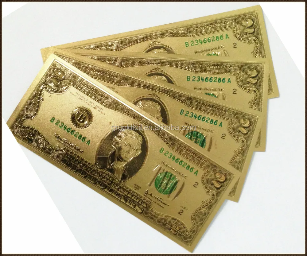 Golden Currency Notes 24k Gold Embossing Euro / Us Banknotes - Buy 24k ...