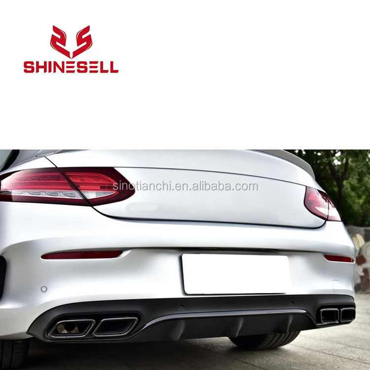 Rear Diffuser Kit with Exhaust Pipe C63 AMG Style All Black for ...