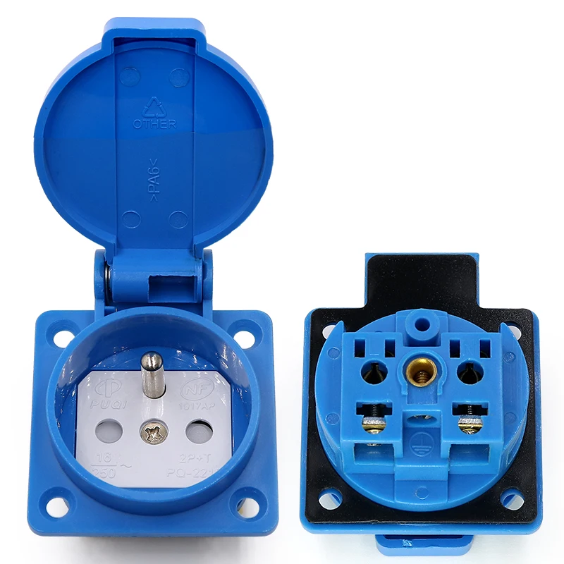 French Waterproof Connector Socket with Safety Shutter 16A 250V IP44