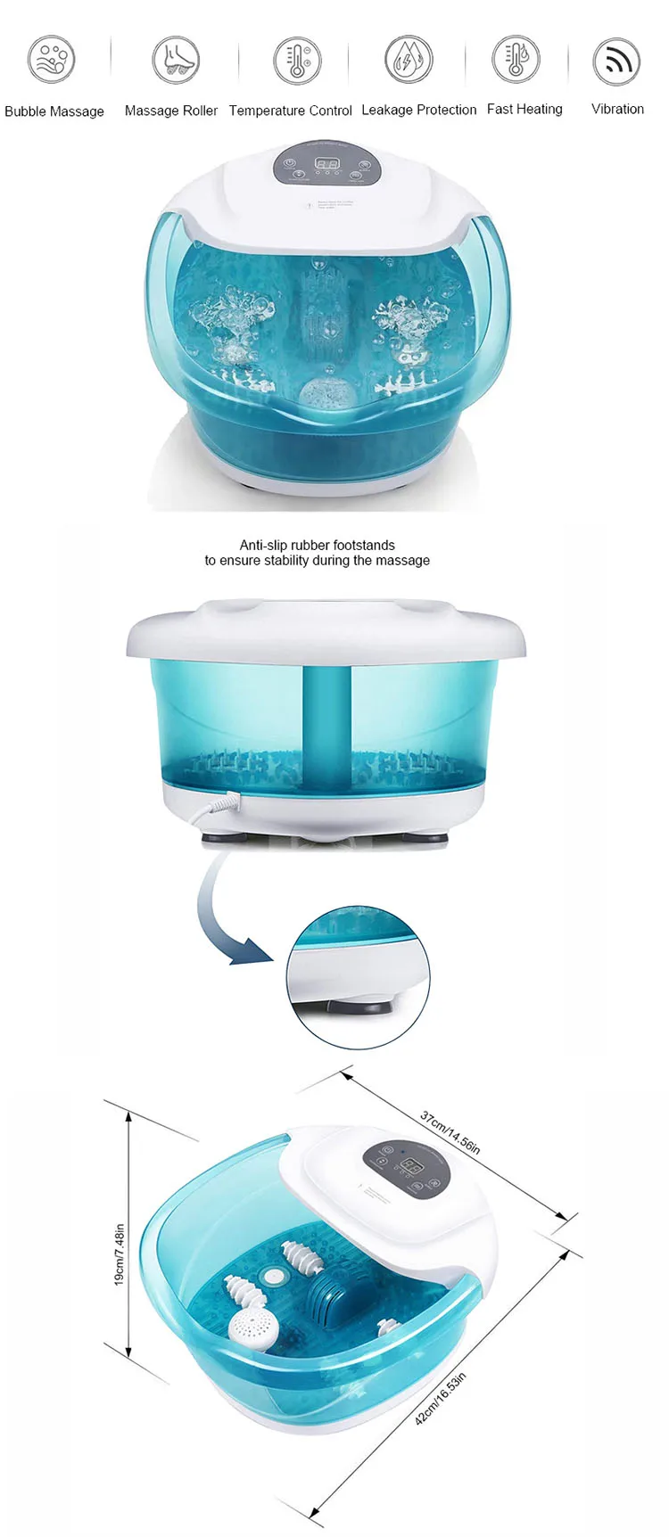 Comfortable Electric Vibrating Bubble Foot Bath Spa Massager