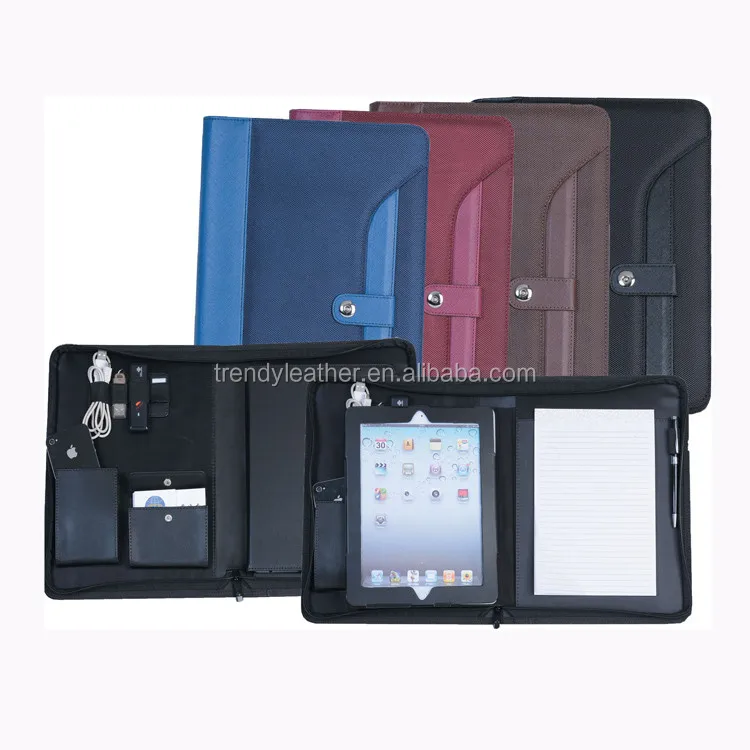 Multifunction A4 Zippered Pu Leather Portfolio Case For Ipad Tablet ...