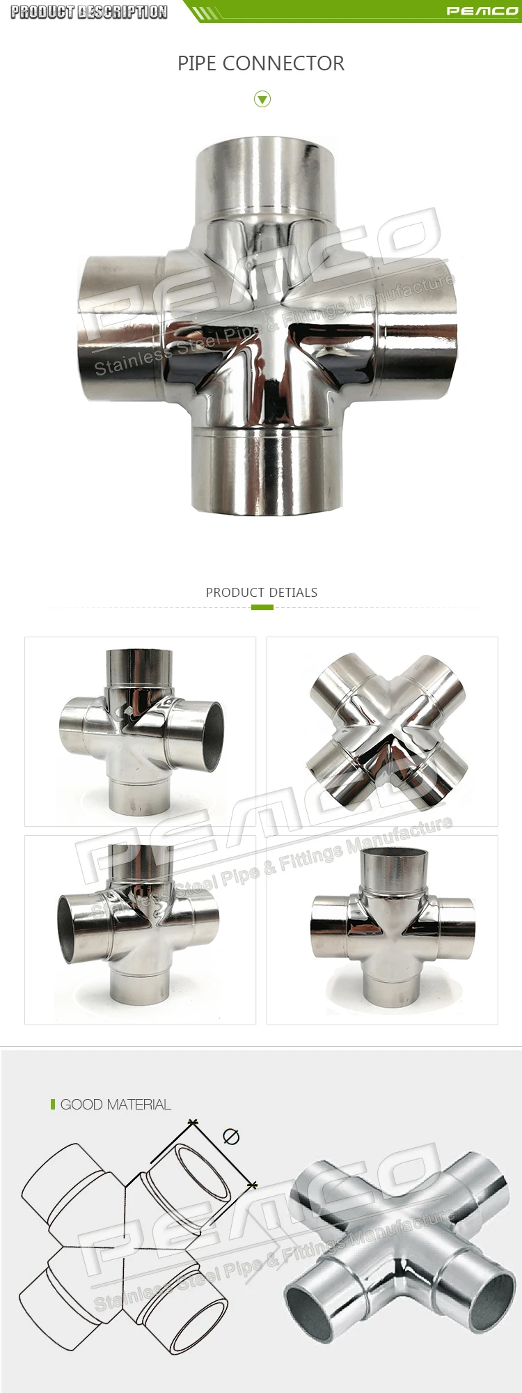Handrail Four Way Stainless Steel Four Way Pipe Connector For Pipe ...